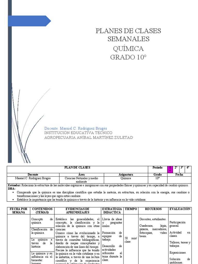 Plan de Clases Grado 10 | PDF | Mezcla | Química