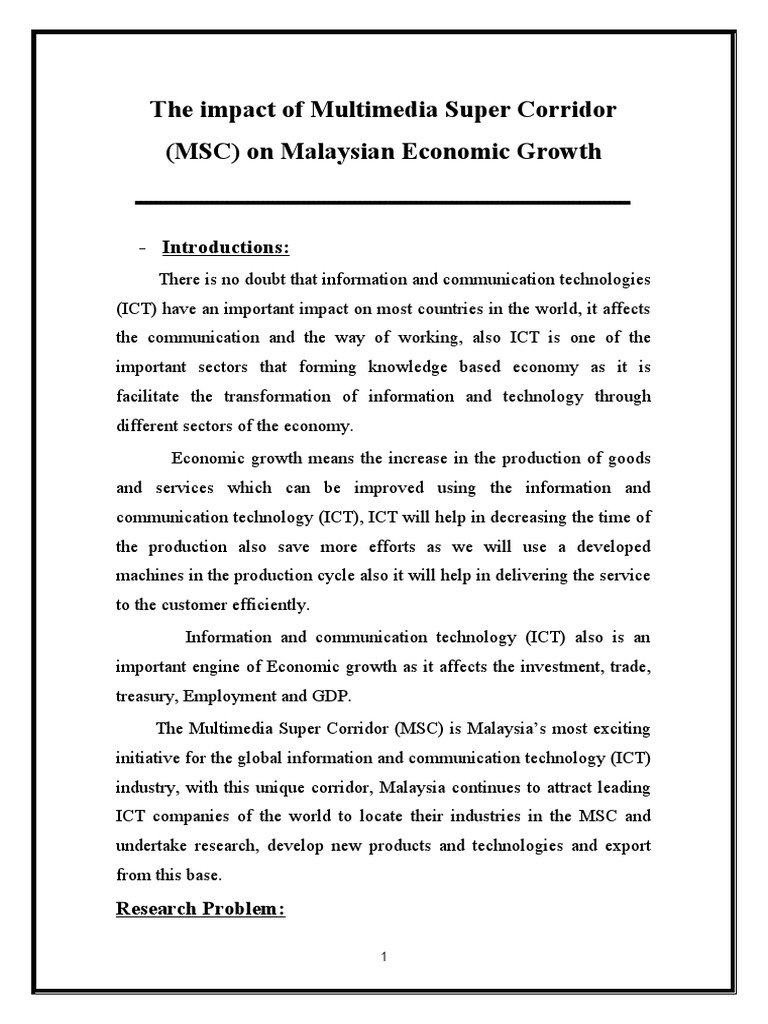 The Impact of Multimedia Super Corridor (MSC) On Malaysian Economic Growth | PDF | Knowledge ...
