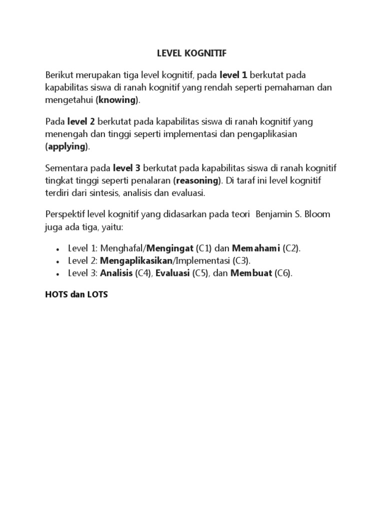 Level Kognitif | PDF