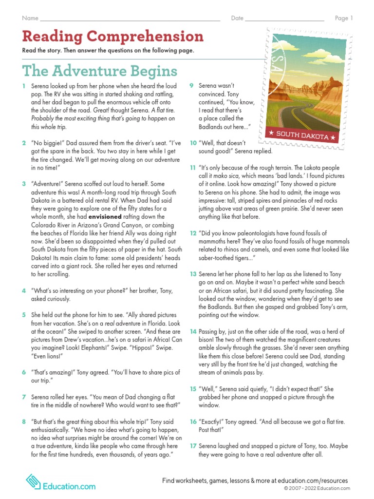Reading Comprehension The Adventure Begins | PDF