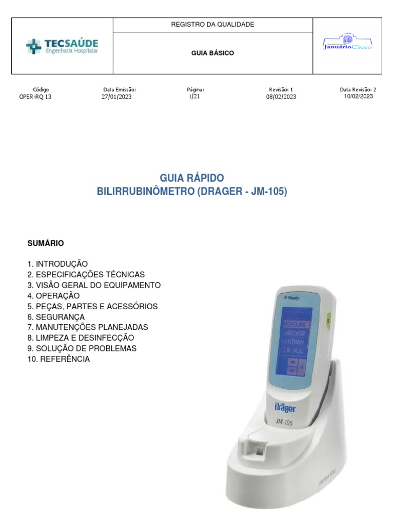 Guia rápido para operação do bilirrubinômetro Dräger JM-105 | PDF | USB ...
