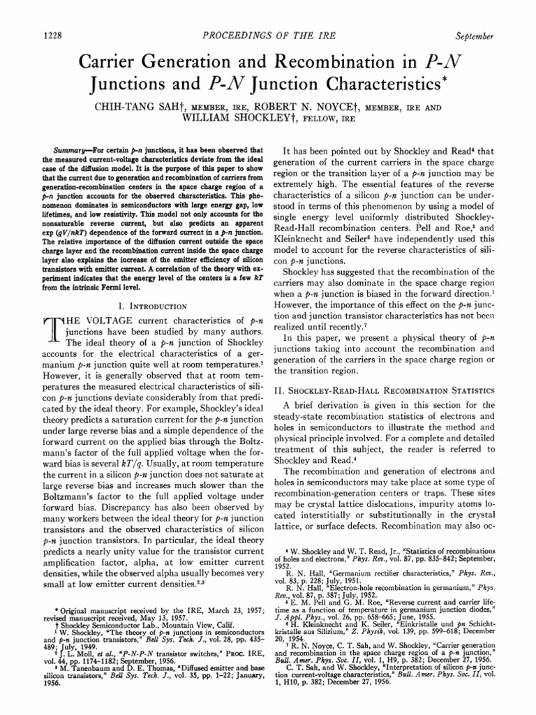Sah 1957 | PDF | P–N Junction | Bipolar Junction Transistor