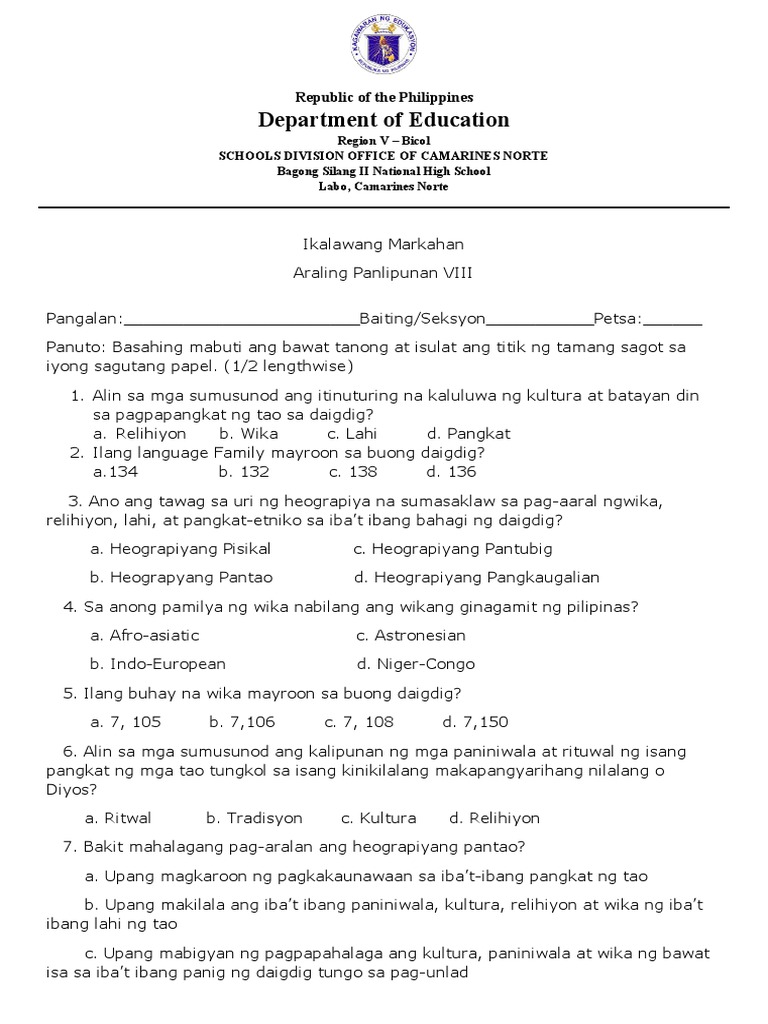 IKALAWANG-MARKAHAN-EXAM Sa AP8 | PDF