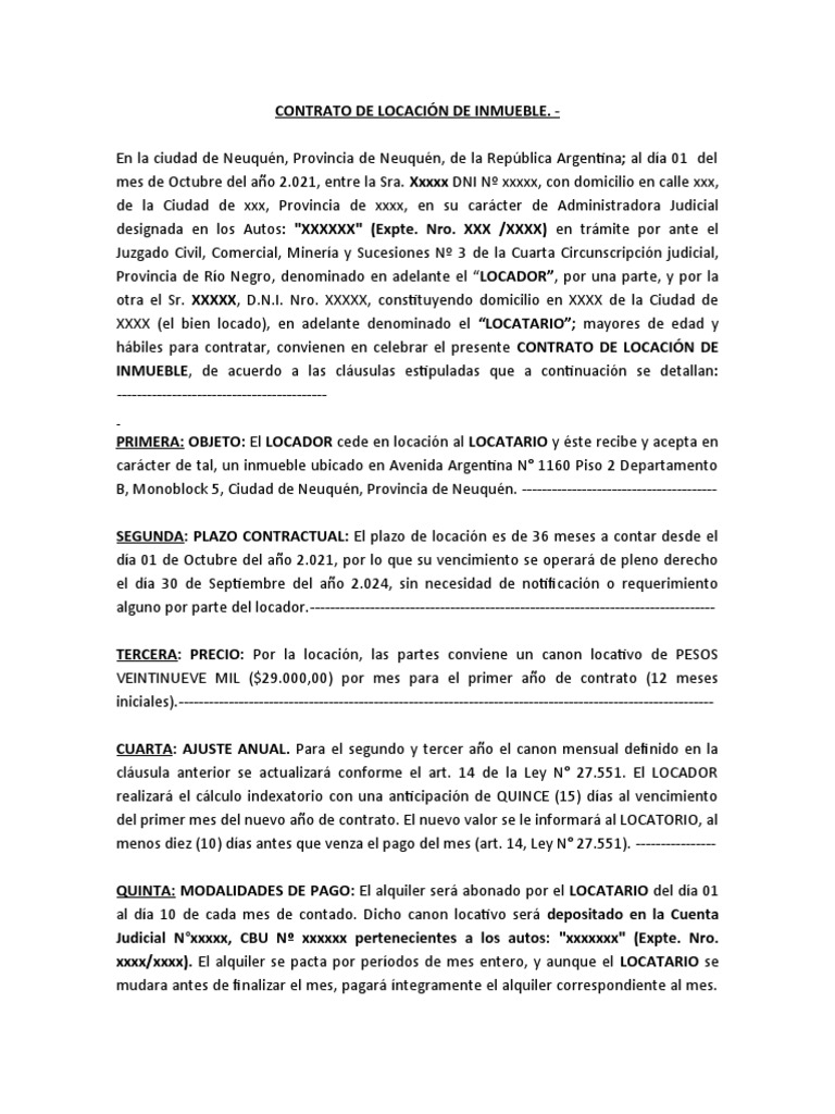 Contrato de Locación de Inmueble en Neuquén | PDF | Propiedad | Ley común