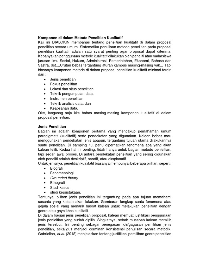 Komponen Metode Penelitian Kualitatif | PDF