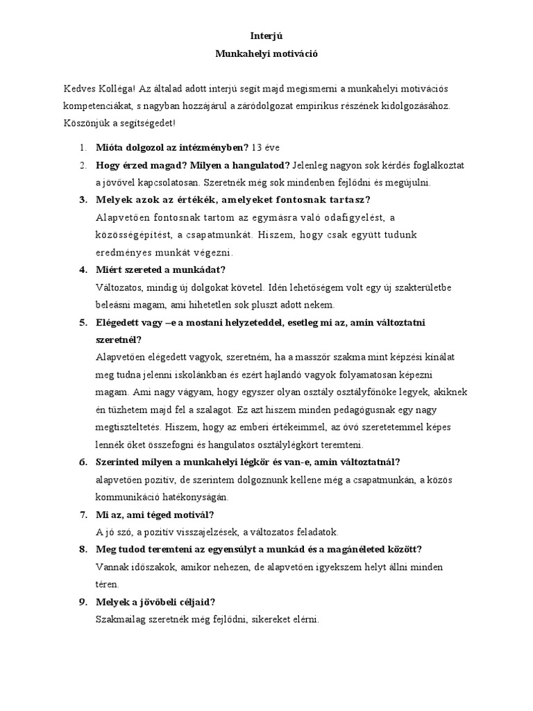 Interjú Motiváció | PDF