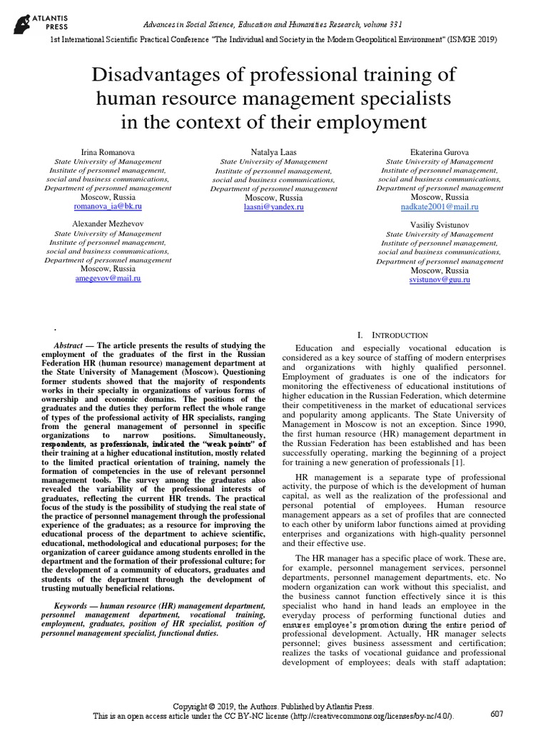 Disadvantages of Professional Training of Human Resource Management ...