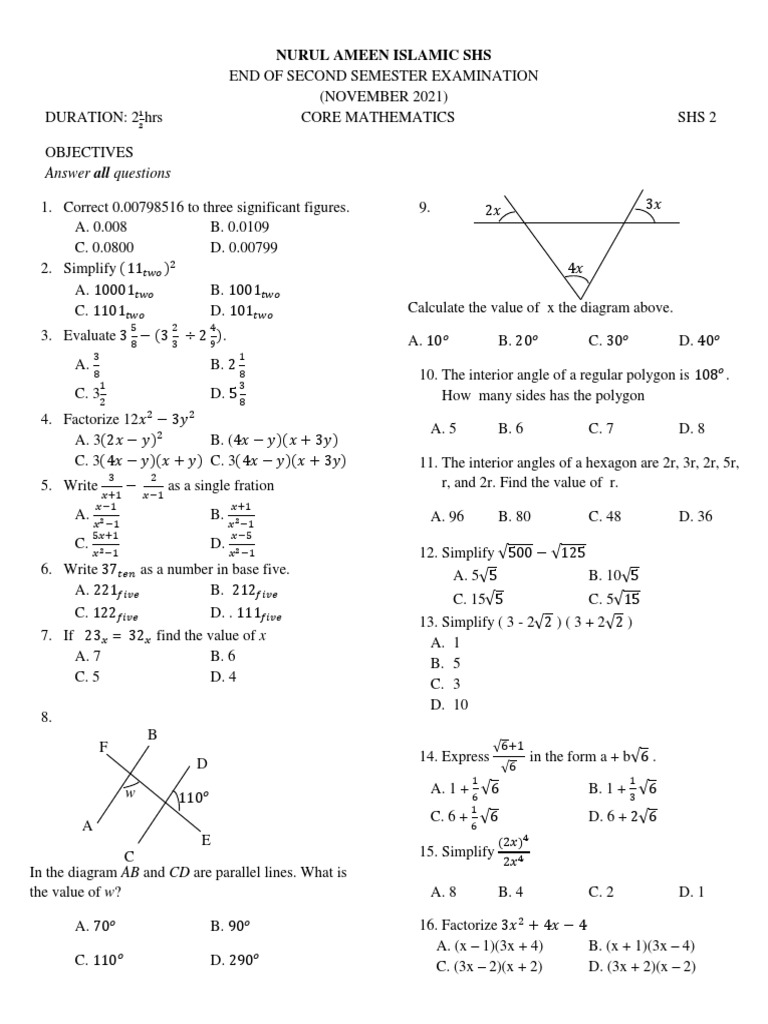F2 Core Maths 2nd Semester | PDF | Triangle | Mathematics