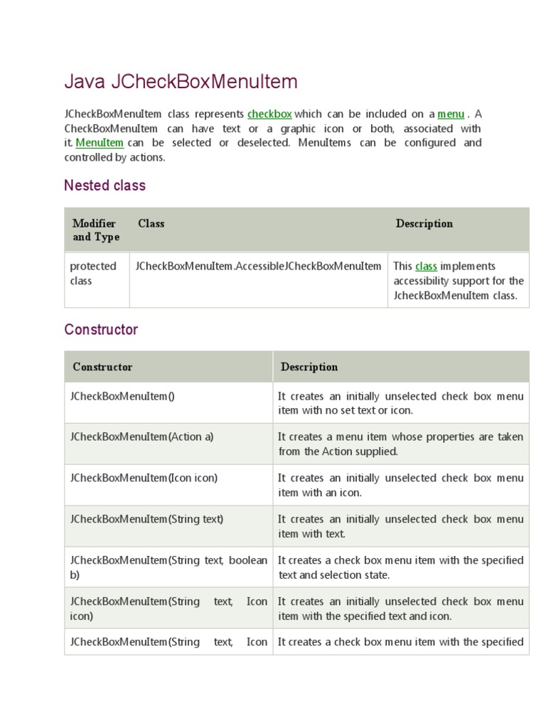 Java Jcheckboxmenuitem Pdf Class Computer Programming Programming 