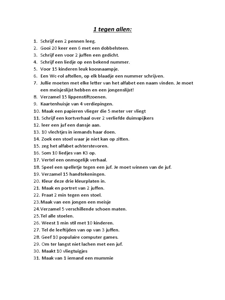 1 Tegen Allen Opdrachtjes | PDF