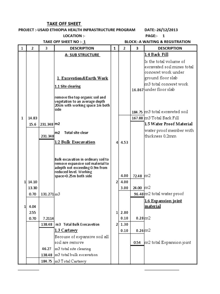 Take Off Sheet: 1.1 Site Clearing | PDF