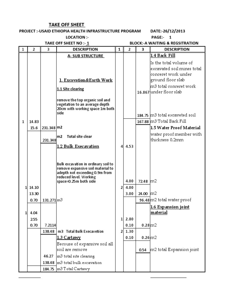 Take Off Sheet: 1.1 Site Clearing | PDF | Building Engineering ...