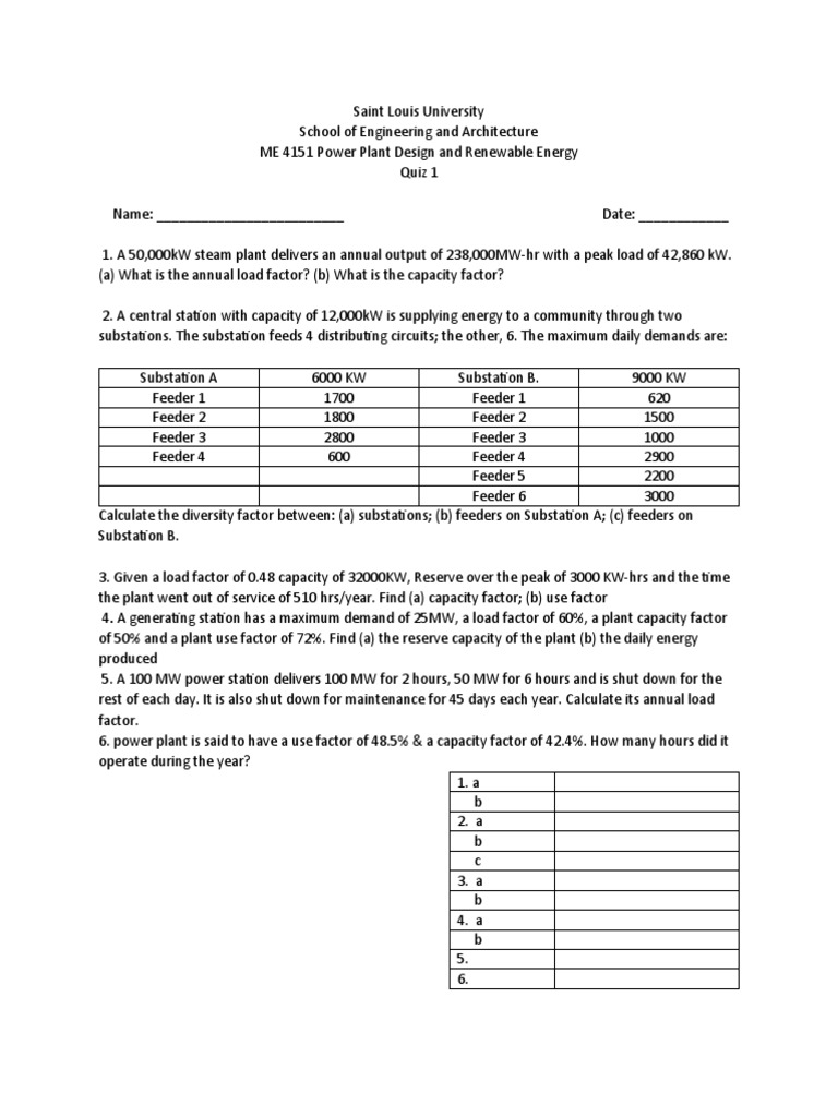 PPE Quiz 1 | PDF | Power Station | Watt