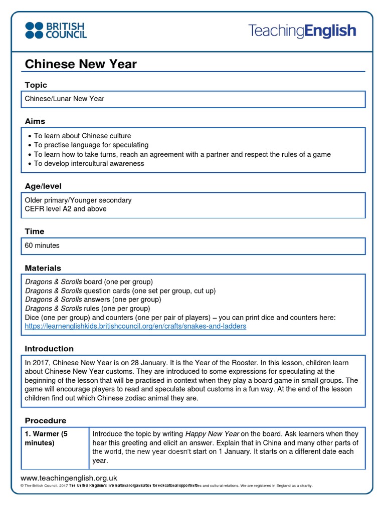 Teaching Kids Chinese New Year Game Lesson Plan | Download Free PDF ...