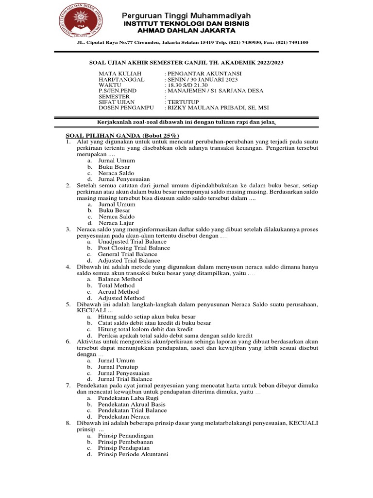 Soal UAS Pengantar Akuntansi | PDF