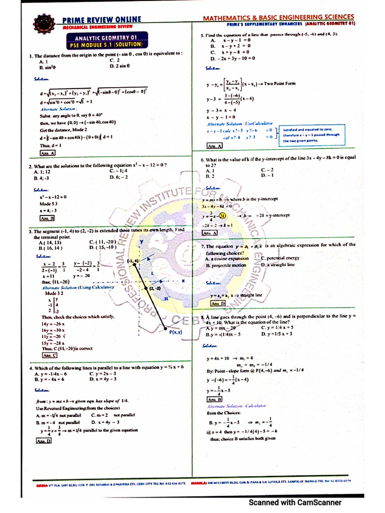 Analytic Geom 1 Key | PDF
