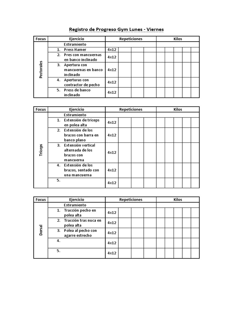 Registro de Progreso Gym | Descargar gratis PDF | Entrenamiento de ...