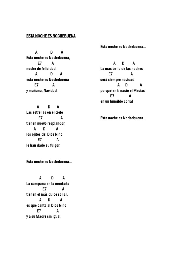 Esta Noche es Nochebuena: Letra y Acordes | PDF