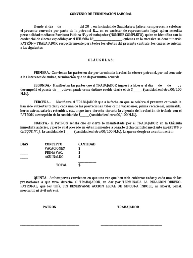 Convenio de Terminacion Laboral | PDF | Justicia | Crimen y violencia