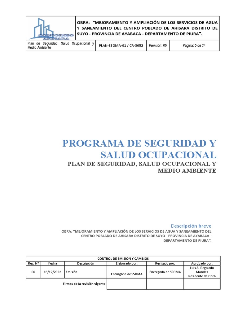 Plan de Seguridad - PLAN-SSOMA-01 Rev.0 - CONSORCIO AHISARA | PDF | Seguridad y salud ...