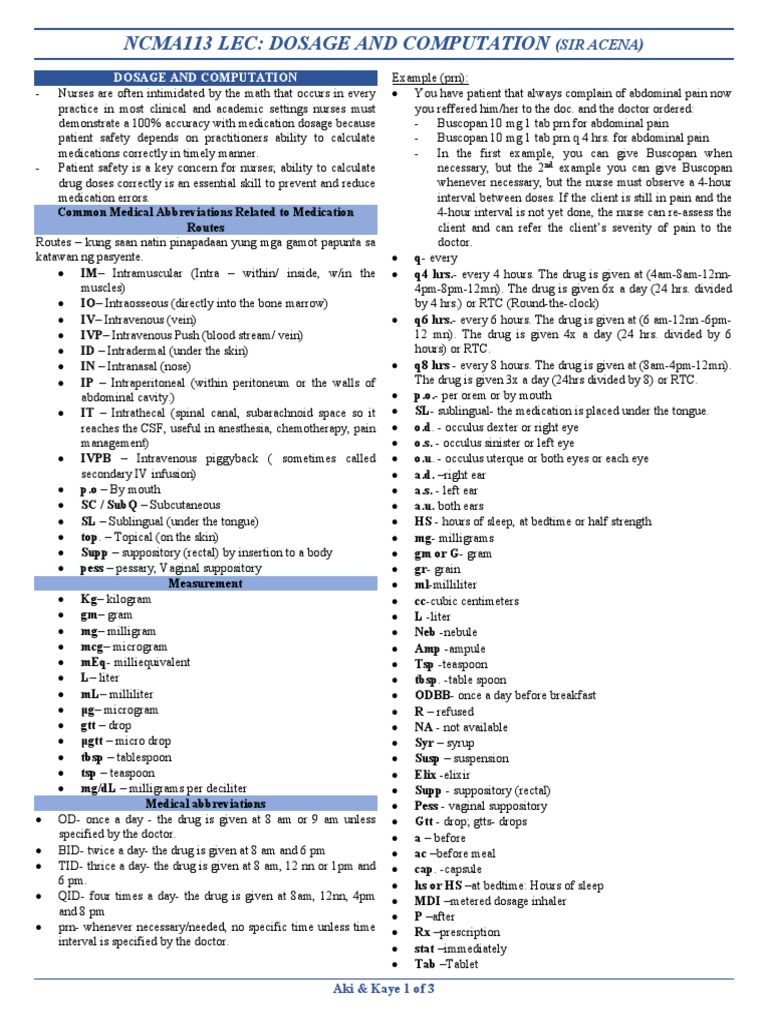 WK3 Dosage and Computation | PDF | Dose (Biochemistry) | Chemistry