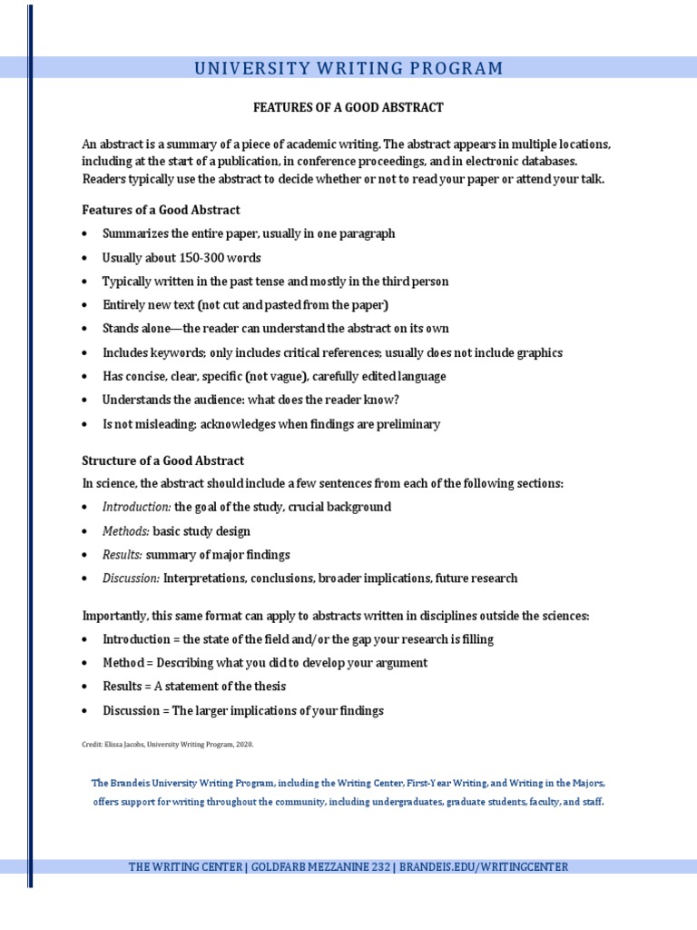 Features of A Good Abstract Handout | PDF
