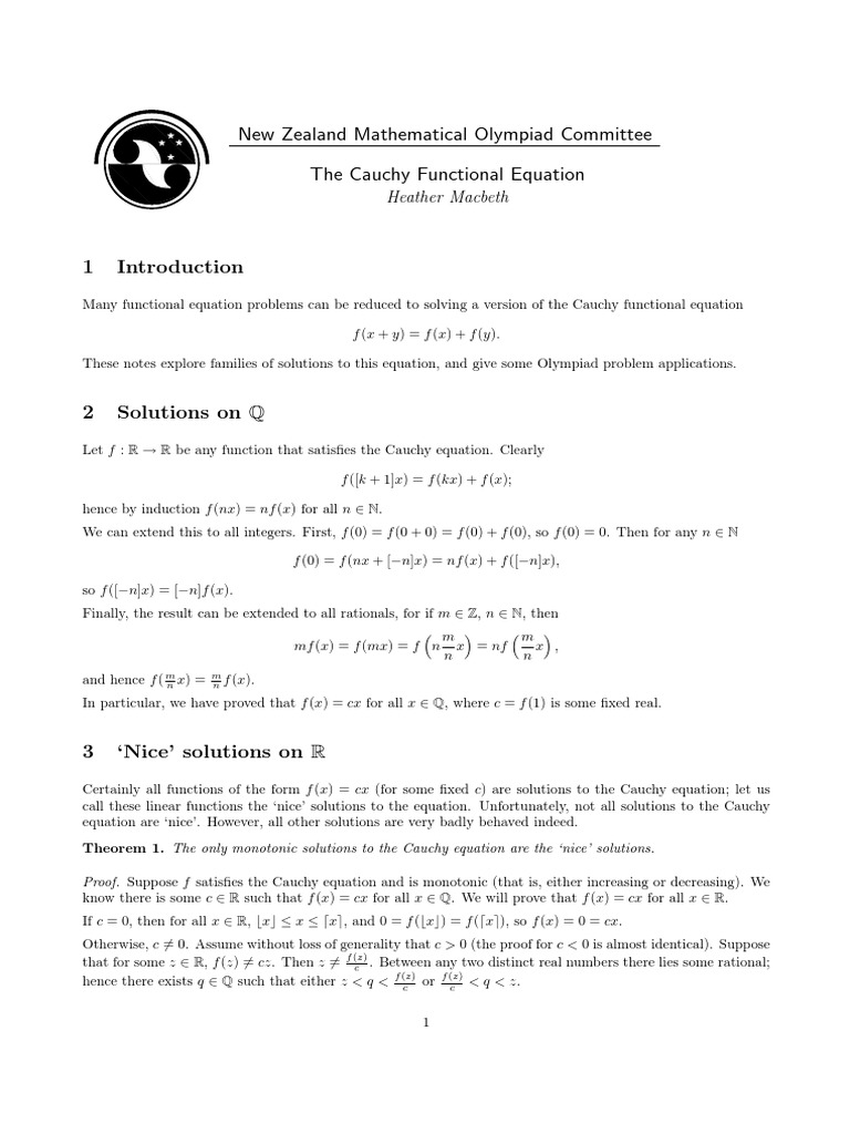 Cauchy Functional Equation Pdf Equations Real Number