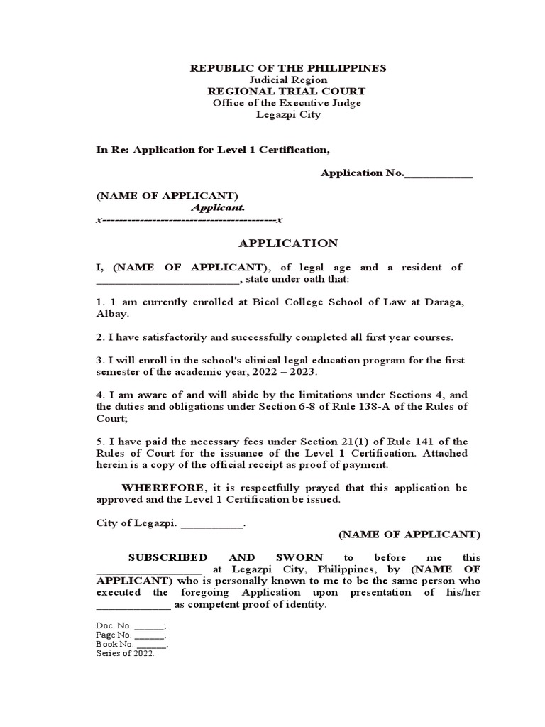 Application For Level 1 Certification | PDF
