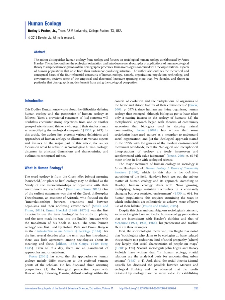 Human Ecology | PDF | Ecology | Sociology