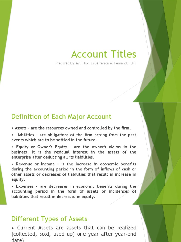 Account Titles | PDF | Expense | Debits And Credits