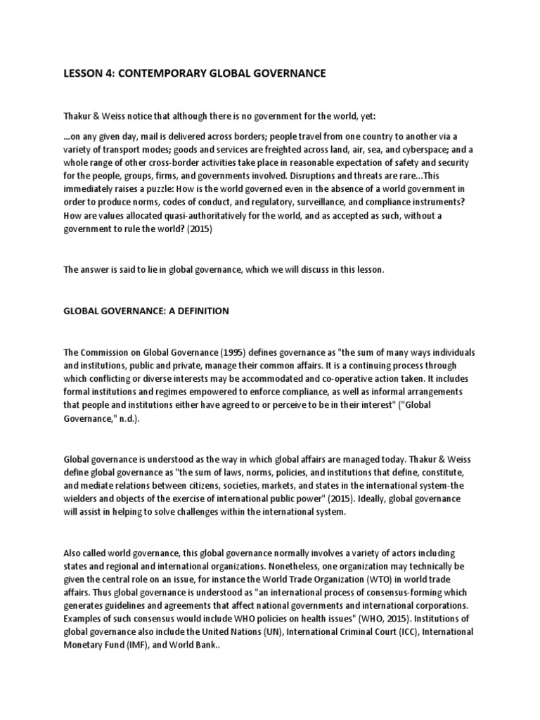 Chapter 2 Lesson 4 Contemp | PDF | Global Governance | Governance