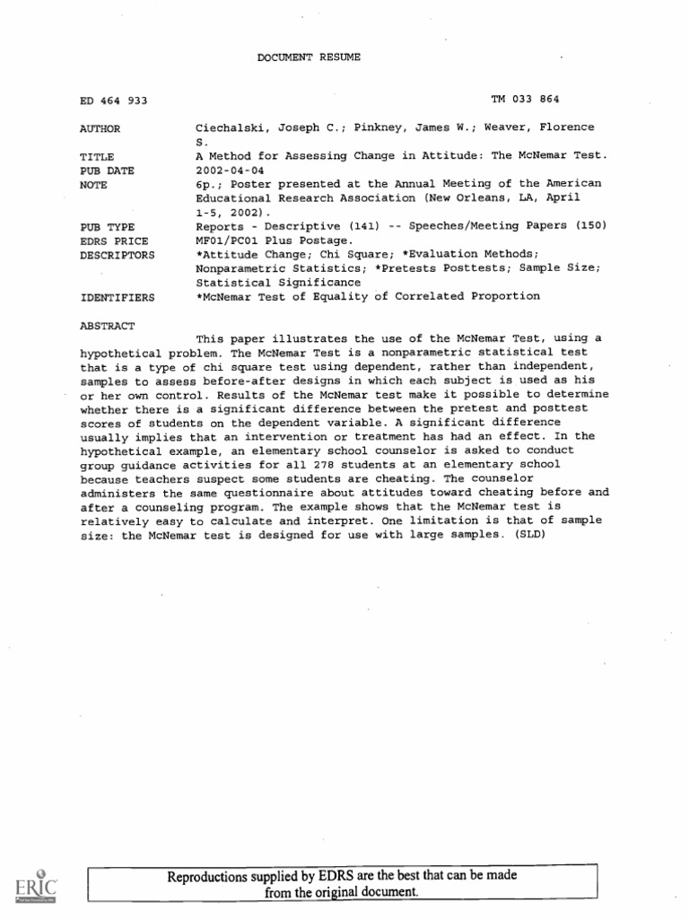 Example Mcnemar Test Pdf Chi Squared Test Statistics