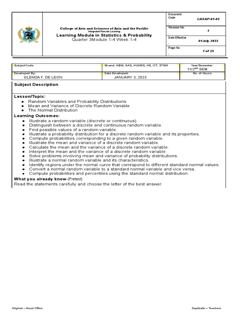 Module Stat and Prob Part 1 | PDF