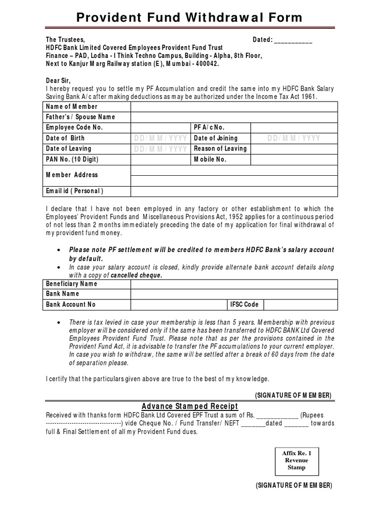 PF Withdrawal Form | PDF | Public Finance | Taxes
