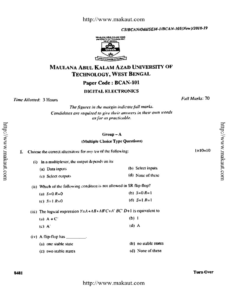 Bca 1 Sem Digital Electronics Bcan 101 2019 | PDF