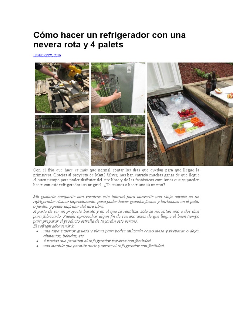 Cómo Hacer Un Refrigerador Con Una Nevera Rota y 4 Palets | PDF | Refrigerador | Tornillo