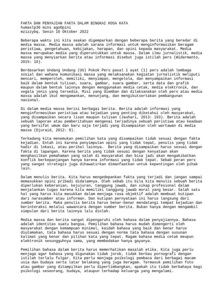 Fakta Dan Penyajian Fakta Dalam Bingkai Kosa Kata | PDF