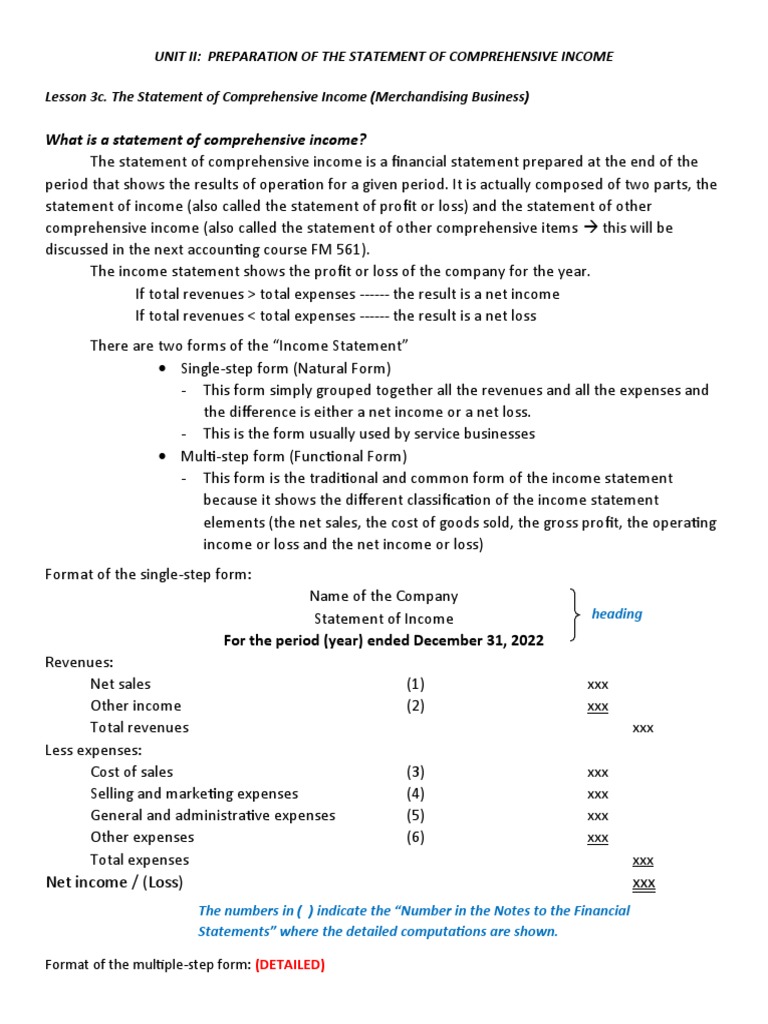 Lesson 3c The Statement of Comprehensive Income - Merchandising ...