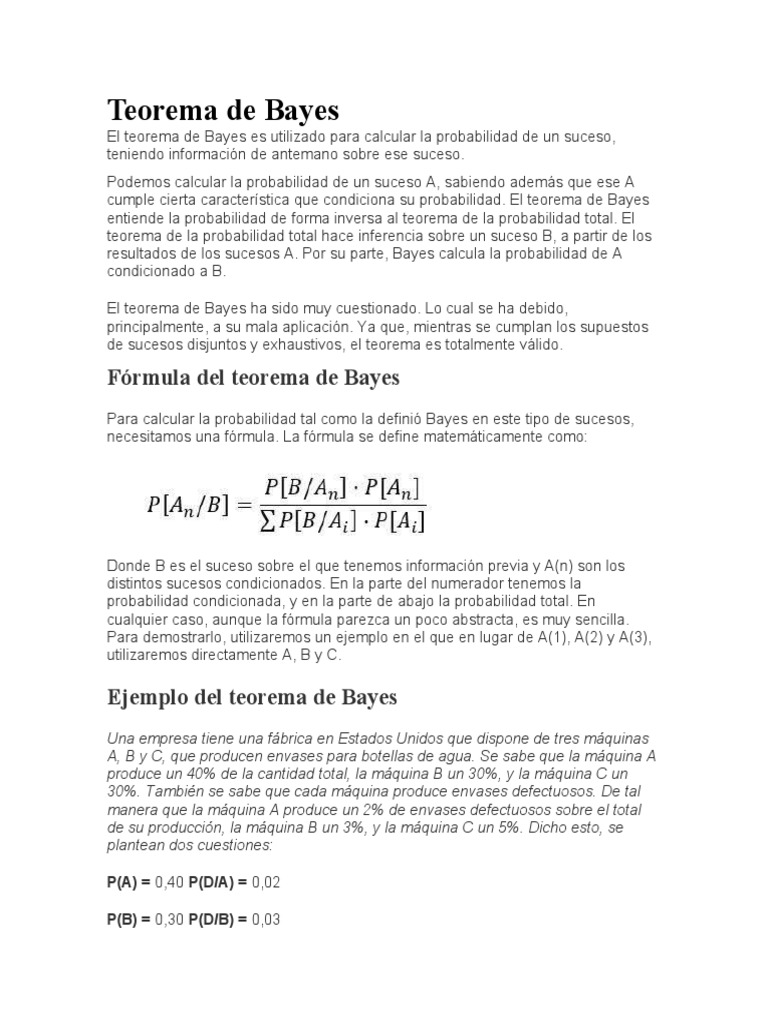 Fórmula y Aplicaciones del Teorema de Bayes | PDF | Distribución normal ...