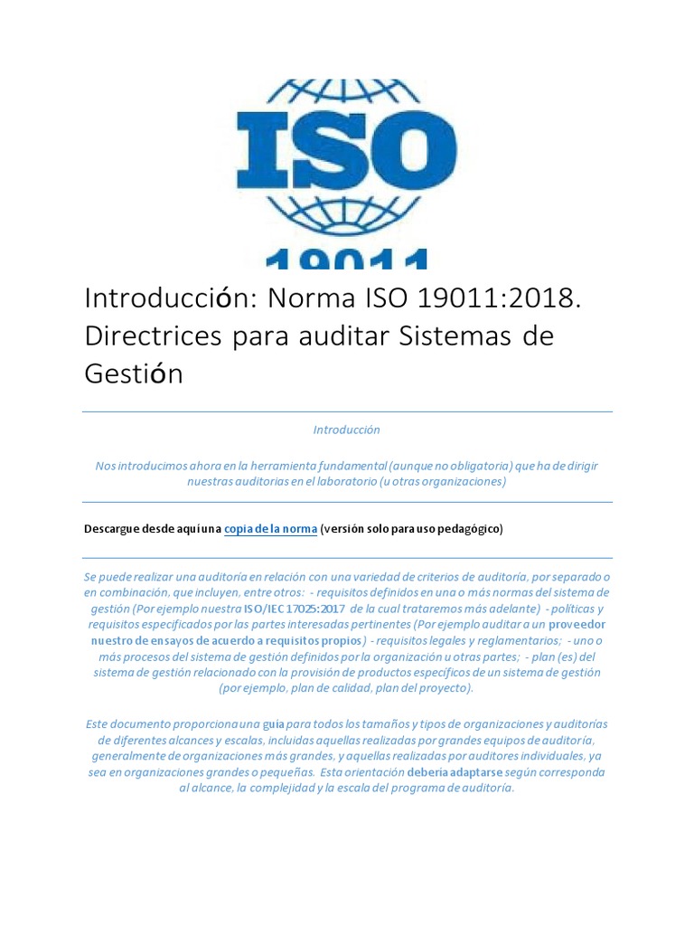 Introducción A La Norma ISO 19011 | PDF | Auditoría | Organización ...