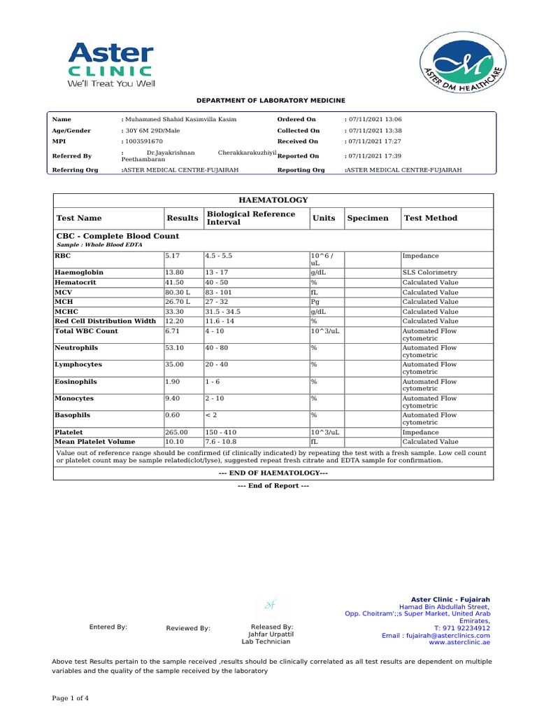 Lab Report 6079908 20211108075900 | PDF | Creatinine | Medical Specialties