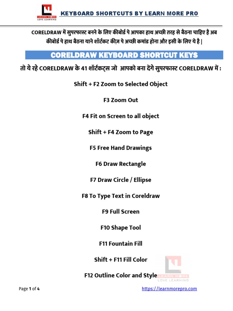 CorelDRAW Keyboard Shortcut Keys LMP | PDF | Computer Keyboard ...