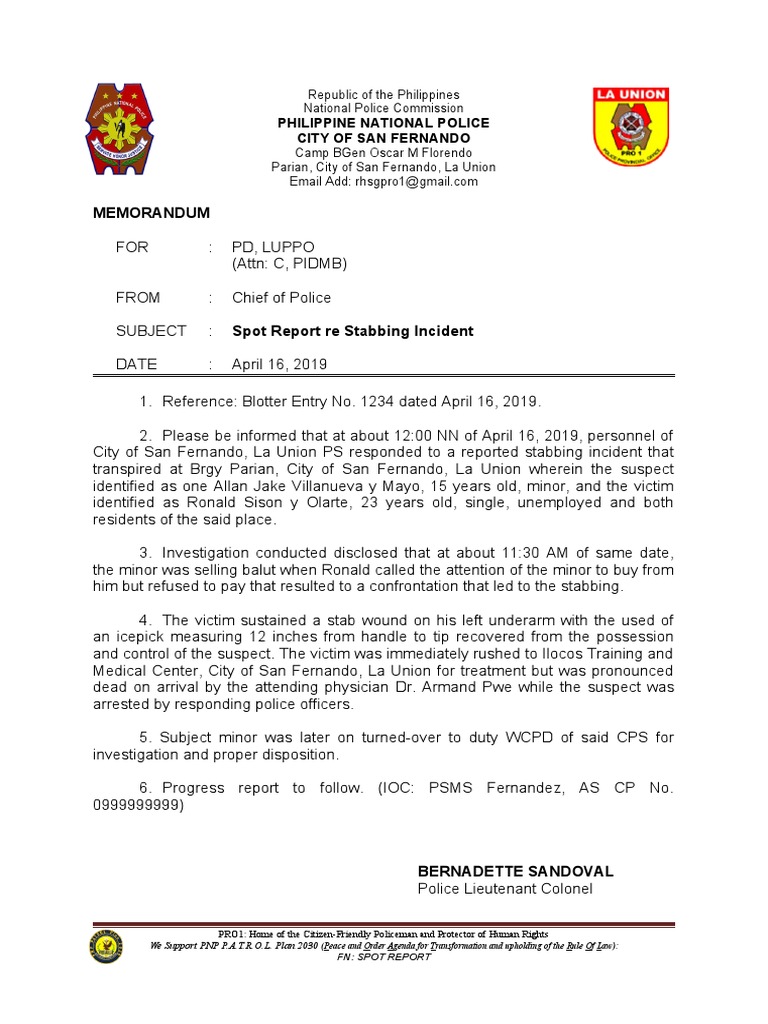 Spot Report | PDF | Crimes | Crime & Violence