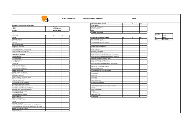 Verificación Camión Cisterna: Checklist Completo | PDF | Vehículos | Vehículo de motor