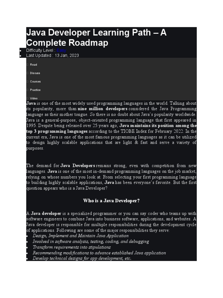 Java Developer Learning Path | PDF | Computer Programming | Computer ... Java Developer Learning Path | PDF | Computer Programming | Computer ...