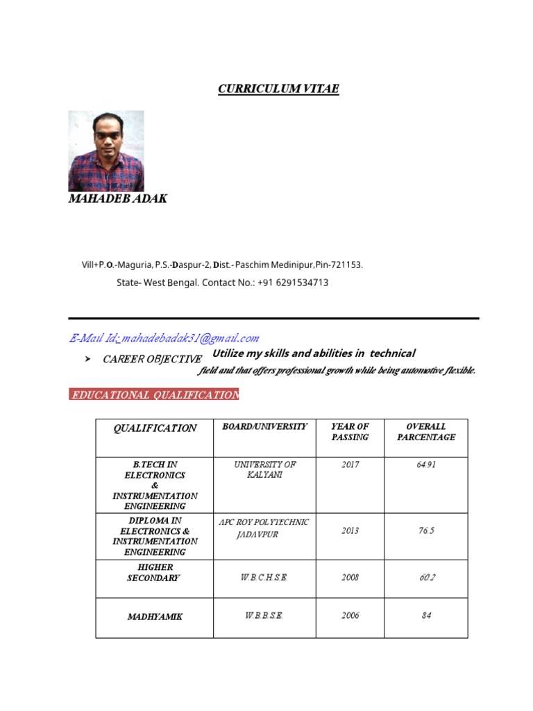 Mahadeb Adak Eie CV | PDF | Instrumentation | Computer Science
