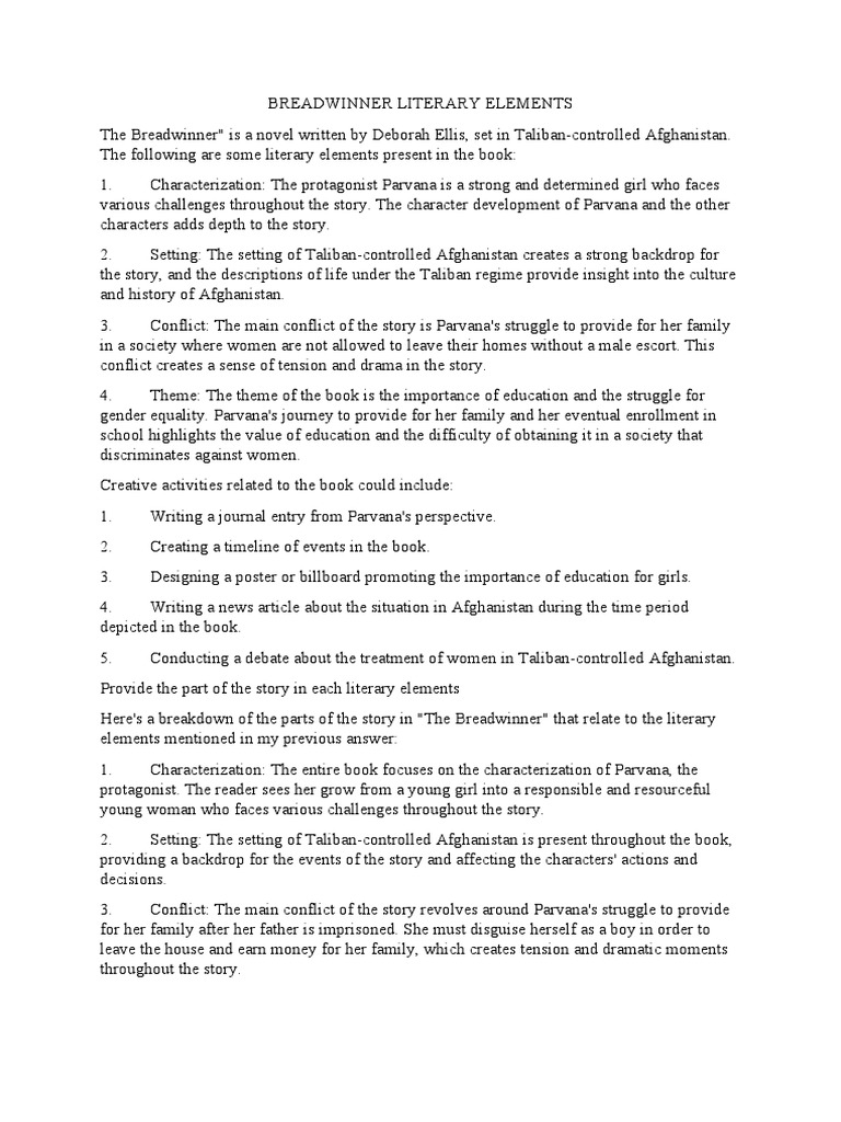 Literary Elements in The Breadwinner | PDF | Narration | Afghanistan