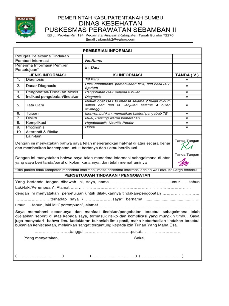 Informed Consent CONTOH Pengobatan Oat, Kateter | PDF
