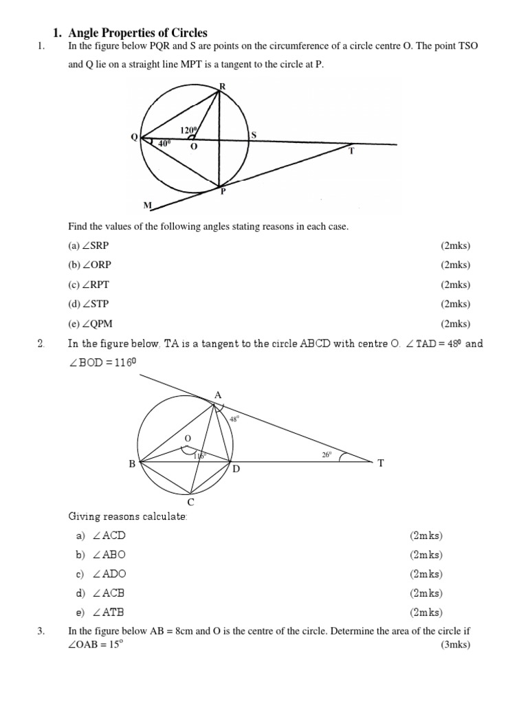 Angle Properties of Circles Q | PDF | Circle | Triangle