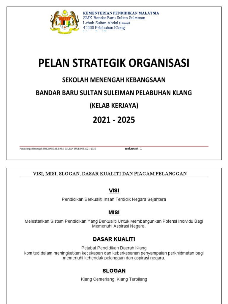 PELAN STRATEGIK ORGANISASI 2021-2025 Kelab Kerjaya | PDF